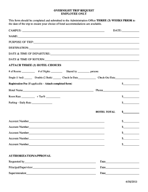 Fillable Online Trip Request-Employee Overnight Form - Brady ISD Fax ...