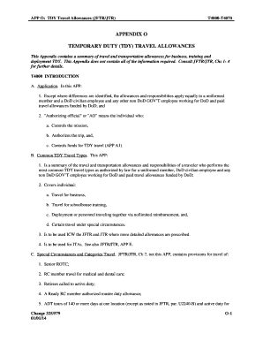 Fillable Online defensetravel dod APP O: TDY Travel Allowances (JFTR ...