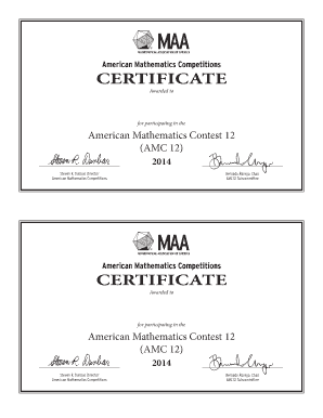 Fillable Online maa AMC 12 Participation Certificates Fax Email Print ...