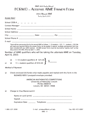 Fillable Online maa FORM D ALTERNATE AIME PAYMENT FORM - maa Fax Email ...