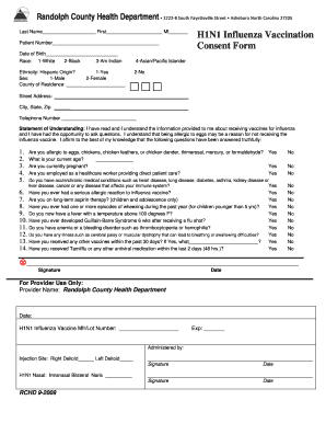 Fillable Online co randolph nc H1N1 Influenza Vaccination Consent Form ...
