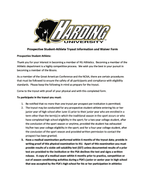 Fillable Online Prospective Student Tryout Information and Waiver Form ...