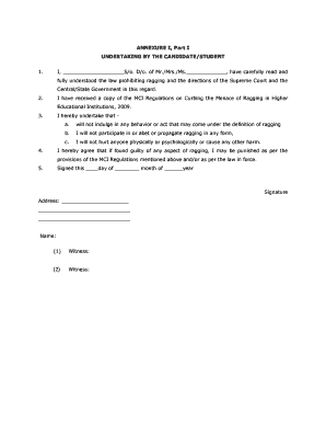 Fillable Online shridevimedical ANNEXURE I Part I UNDERTAKING BY THE ...