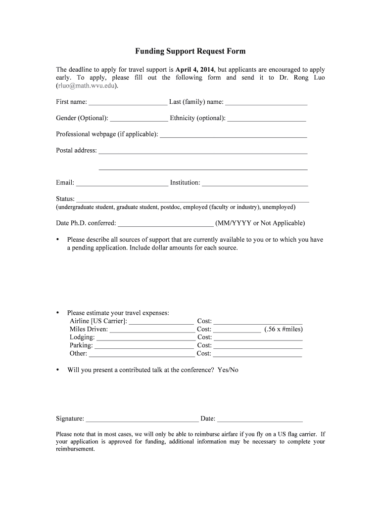 Fillable Online Funding Support Request Form Fax Email Print - pdfFiller