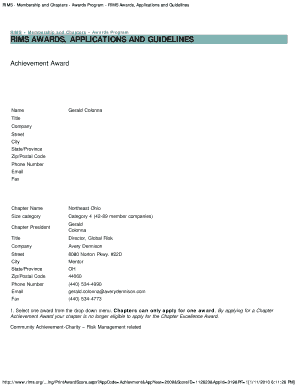 Fillable Online rims RIMS - Membership and Chapters - Awards Program ...