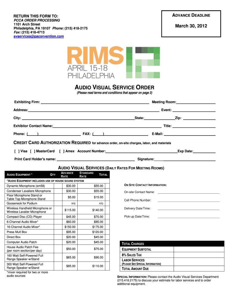 Fillable Online rims ADVANCE DEADLINE - rims Fax Email Print - pdfFiller
