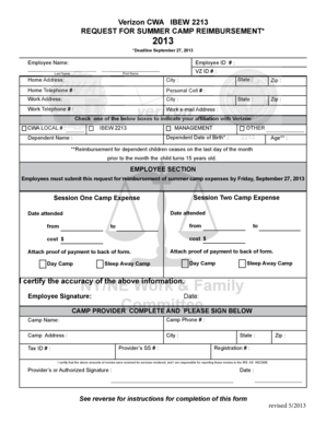 Fillable Online cwa1109 Summer Camp Reimbursement Form - CWA Local 1400 ...