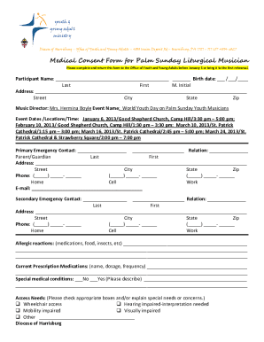 Fillable Online Medical Consent Form for Palm Sunday Liturgical Musician Fax Email Print - pdfFiller