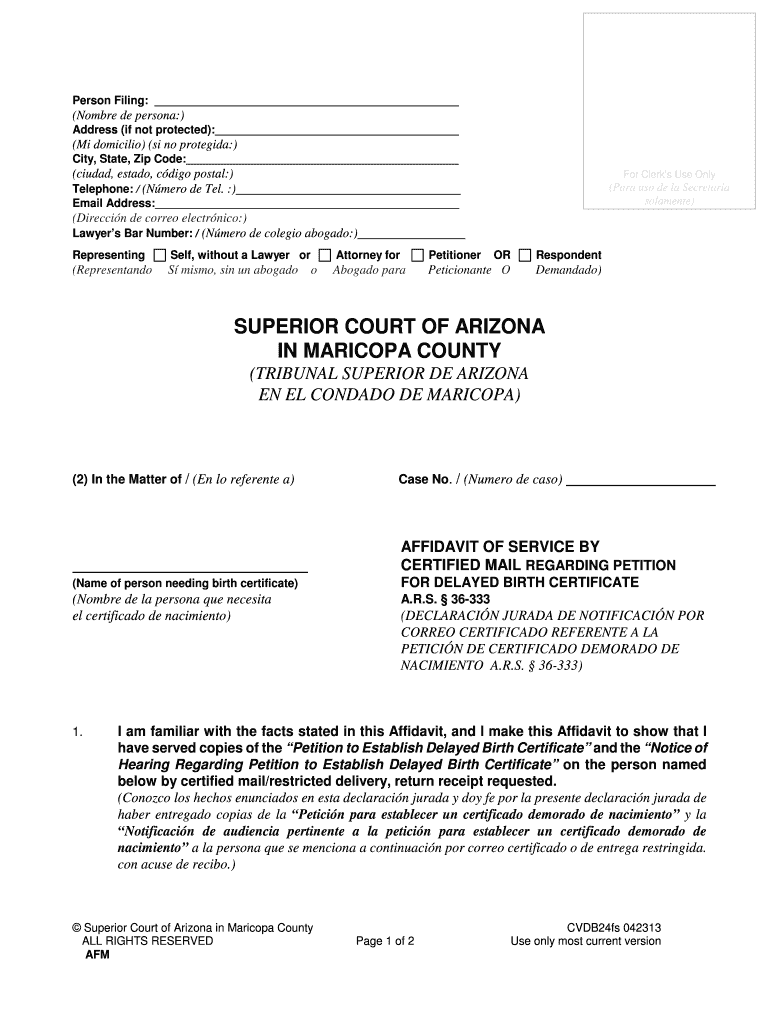 Fillable Online superiorcourt maricopa Affidavit of Service by Registered Mail - Superior Court ...