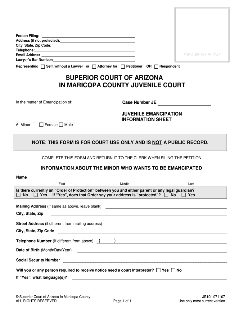 Fillable Online superiorcourt maricopa Juvenile emancipation ...