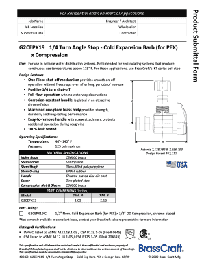 Fillable Online 400.62G2CEPX191/4 Turn Angle Stop Cold Exp Barb PEX x ...