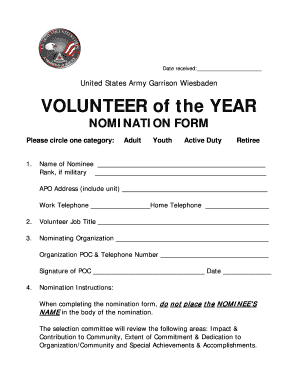 Fillable Online wiesbaden army VOLUNTEER of the YEAR - Example Domain ...