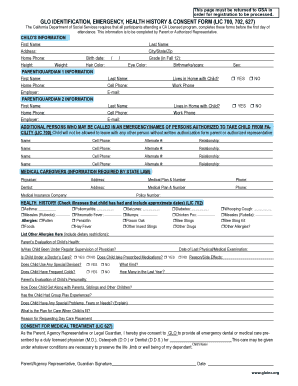 Fillable Online gloinc Glo identification, emergency, health history ...