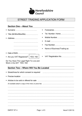 Fillable Online Street trading application form - Herefordshire Council ...