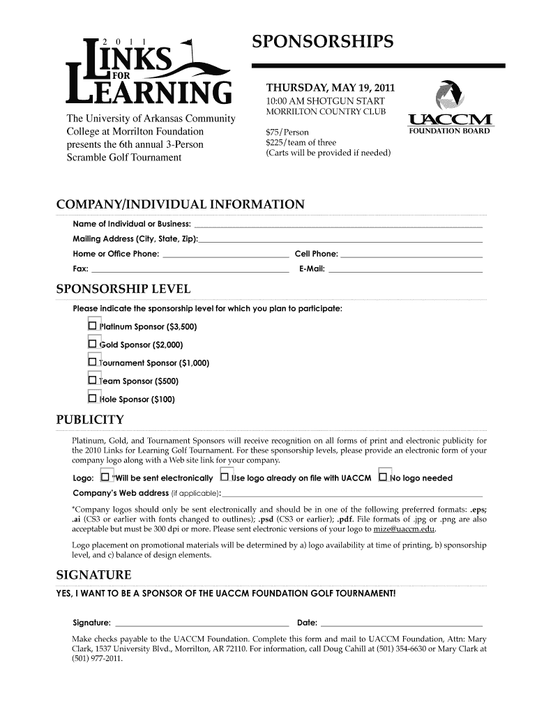 Fillable Online uaccm Sponsor Information - University of Arkansas ...