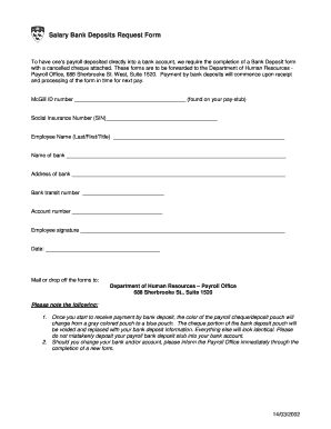 Fillable Online mcgill Salary Bank Deposits Request Form Fax Email ...