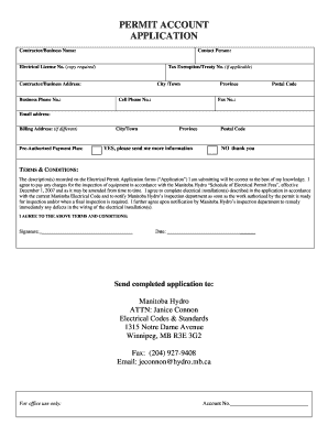 Fillable Online hydro mb Permit Account Application - Manitoba Hydro ...