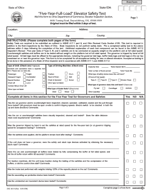 Fillable Online Five-Year-Full-Load Elevator Safety Test - Ohio ...
