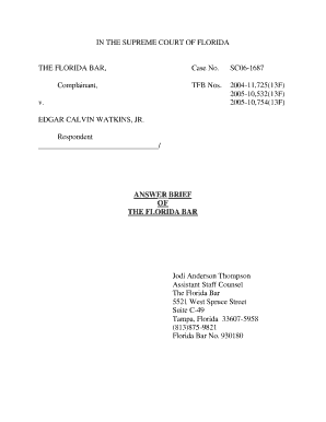 Fillable Online floridasupremecourt ANSWER BRIEF OF THE FLORIDA BAR ...