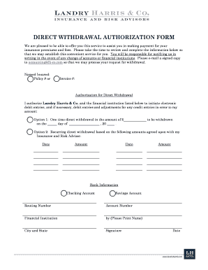 Fillable Online Direct withdrawal authorization form - Landry Harris ...