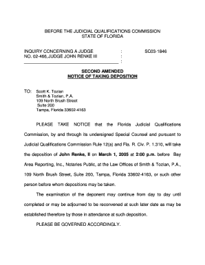 Fillable Online floridasupremecourt NOTICE OF TAKING DEPOSITION ...