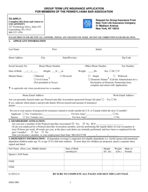 Fillable Online Group term life insurance application for members - USI ...