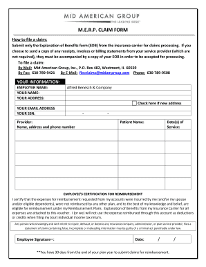 Fillable Online M.E.R.P. CLAIM FORM - Mid American Group Inc. Fax Email ...