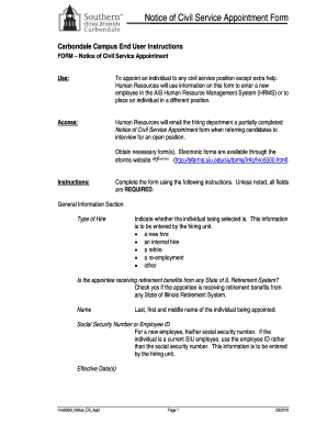Fillable Online Notice of Civil Service Appointment Form Fax Email ...