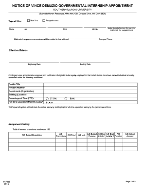 Fillable Online Notice of vince demuzio governmental internship appointment - e-Form Fax Email ...