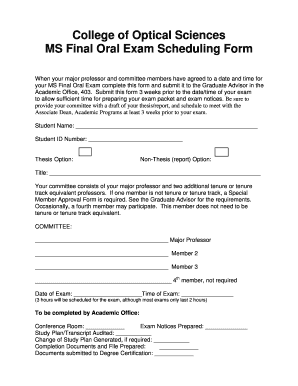 Fillable Online M.S. Final Oral Exam Scheduling Form - The University ...