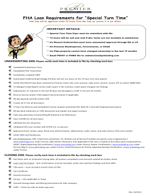 Fillable Online FHA Loan Requirements for Special Turn Time Fax Email ...