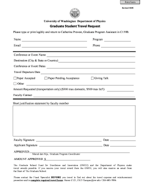 Fillable Online sharepoint washington Graduate Student Travel Request ...