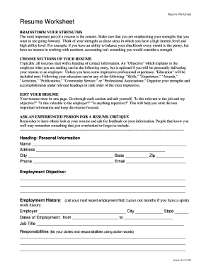 Fillable Online rc-rc Resume Worksheet.doc Fax Email Print - pdfFiller