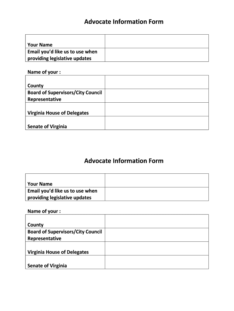 Fillable Online yourunitedway Advocate Information Form Advocate ...