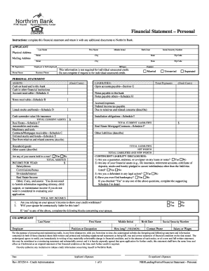 Fillable Online FINANCIAL STATEMENT PERSONAL FORM - Northrim Bank Fax ...