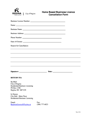 Fillable Online Home Based Business Licence Cancellation Form Fax Email ...