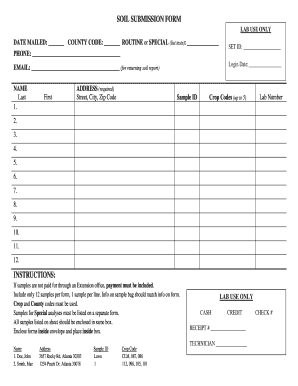Fillable Online aesl ces uga SOIL SUBMISSION FORM INSTRUCTIONS: - aesl ...