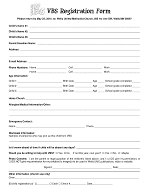Fillable Online VBS Registration Form - secure.icglink.com Fax Email ...