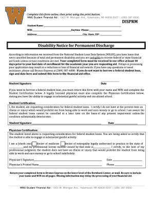 Fillable Online wmich Disability Notice for Permanent Discharge Fax ...