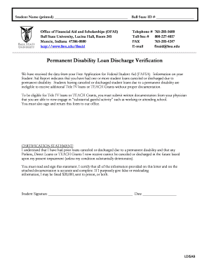 Fillable Online Permanent Disability Loan Discharge Verification Fax Email Print - pdfFiller