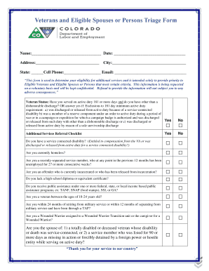 Fillable Online Veterans and Eligible Spouses or Persons Triage Form ...