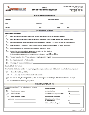 Fillable Online Distribution Form Roth IRA - mountainwestira.com Fax ...