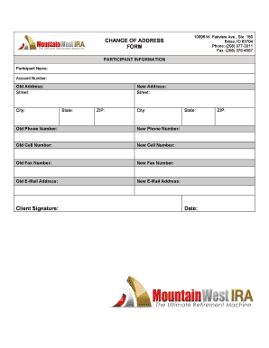 Fillable Online 10096 W. Fairview Ave., Ste. 160 CHANGE OF ADDRESS FORM ...
