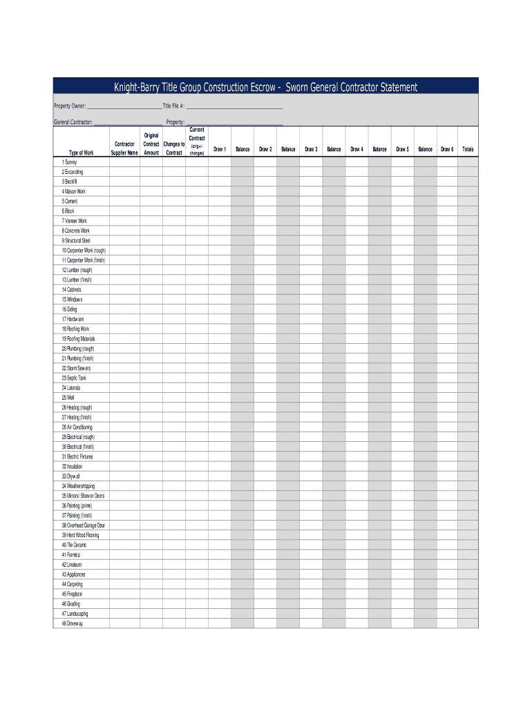 Fillable Online ((BUDGET) Sworn General Contractor's Statement - EXCEL ...