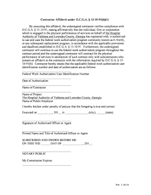 Fillable Online sgmc Contractor Affidavit under O.C.G.A. 13-10-91(b)(1 ...