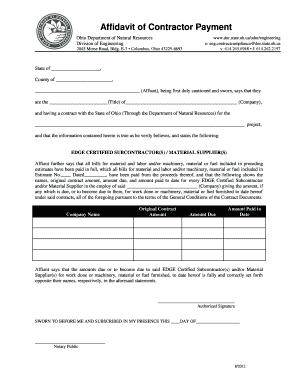 Fillable Online AFFIDAVIT OF CONTRACTOR - engineering.ohiodnr.gov Fax ...