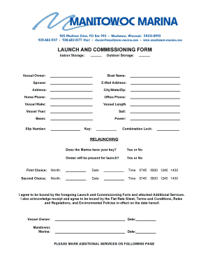 Fillable Online launch and commissioning form - Manitowoc Marina Fax ...