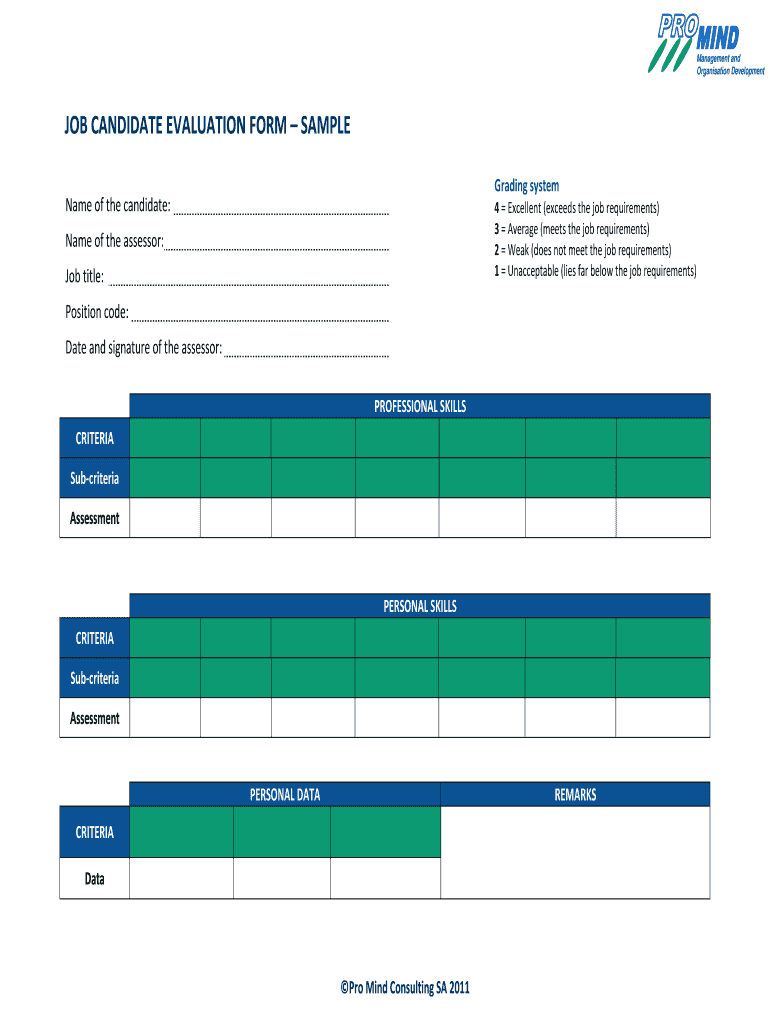 Fillable Online Job candidate evaluation form - Sample Templates Fax ...