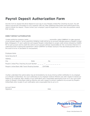 Fillable Online Payroll Deposit Authorization Form - People's United ...