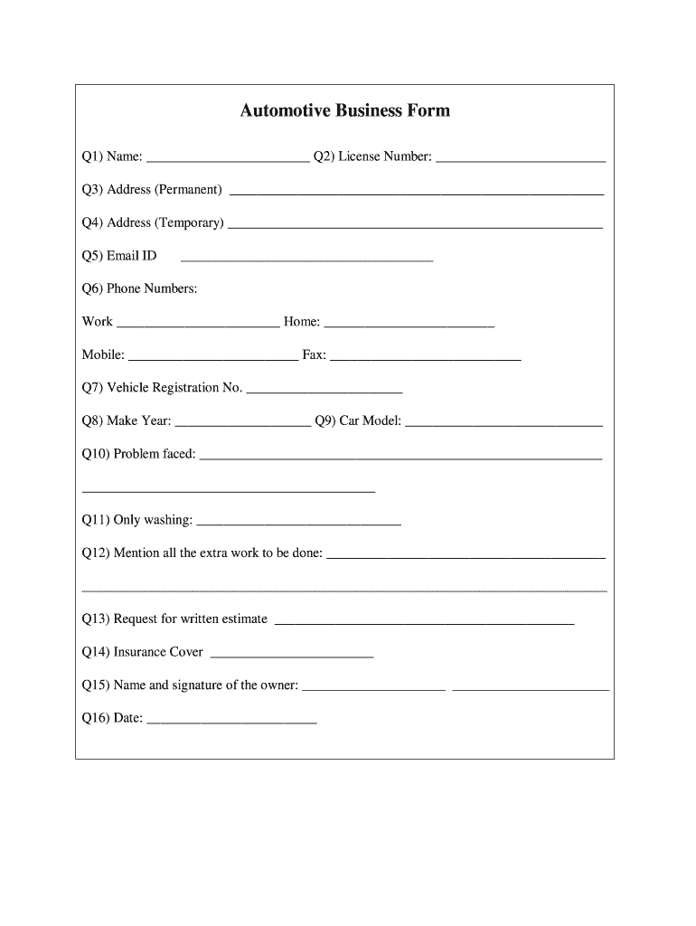 Fillable Online Automotive Business Form - Sample Templates Fax Email ...
